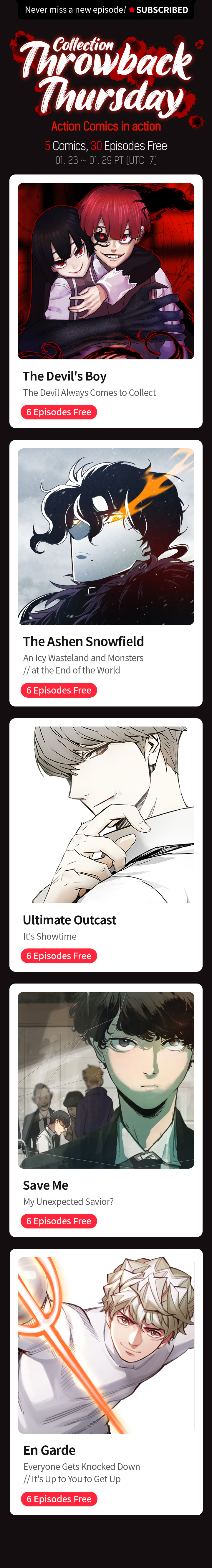 Throwback Thursday Collection - 5 Comics, 30 Episodes Free - Lezhin Comics