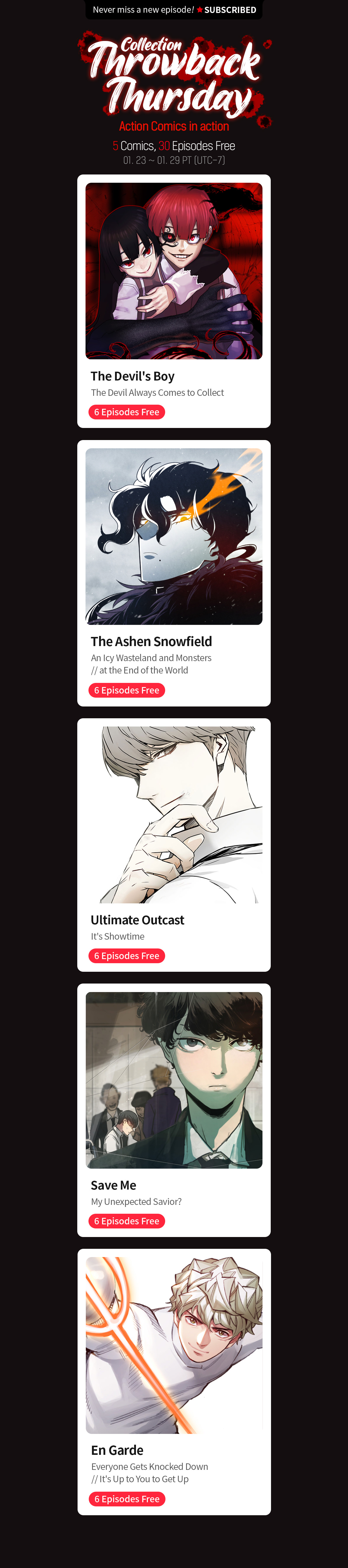 Throwback Thursday Collection - 5 Comics, 30 Episodes Free - Lezhin Comics